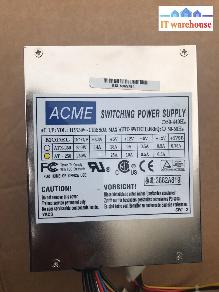ACME ATX POWER SUPPLY, ATX-250 with power switch – IT Warehouse Vancouver