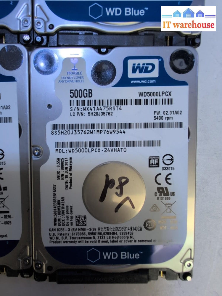 (GRADE A) 4x Western Digital Blue 500GB, 5400 RPM, 2.5" WD5000LPCX Har ...