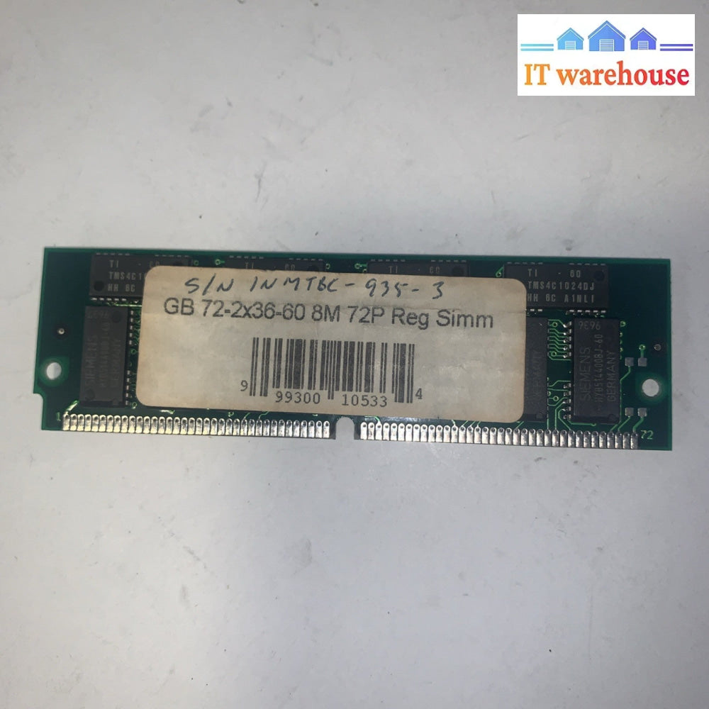 Vintage 72 Pin 72-2x36-60 8M 8MB 72P Edo REG Memory – IT Warehouse ...